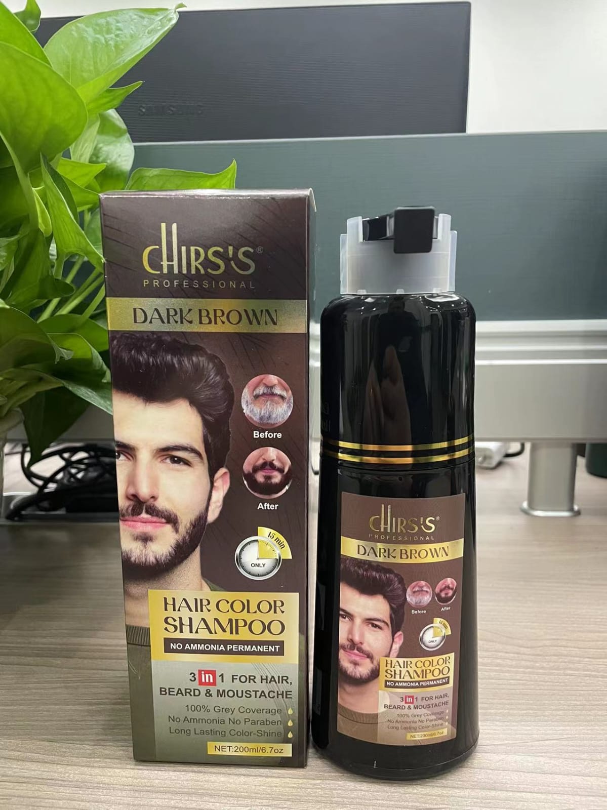 Chirs Professional Hair Color Shampoo 3 in 1 For Hair , Beard And Mous ...